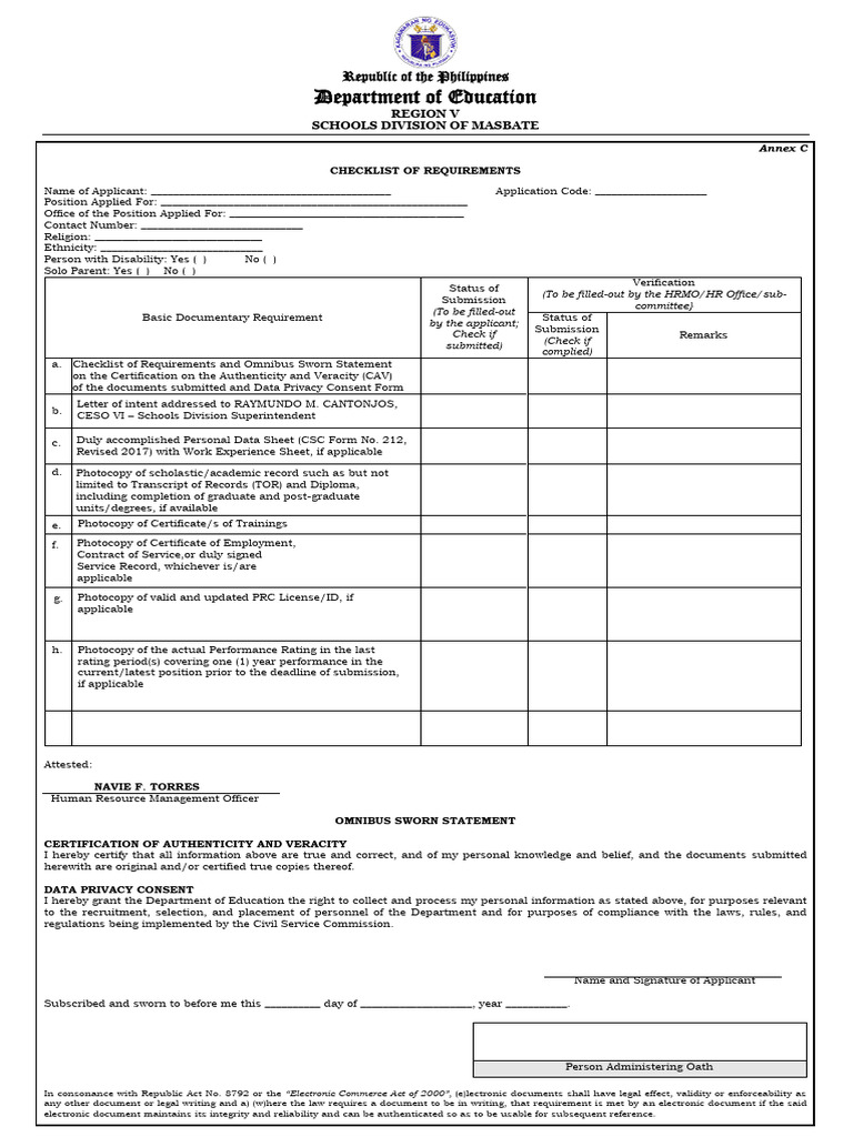Annex C: Checklist of Requirements | PDF
