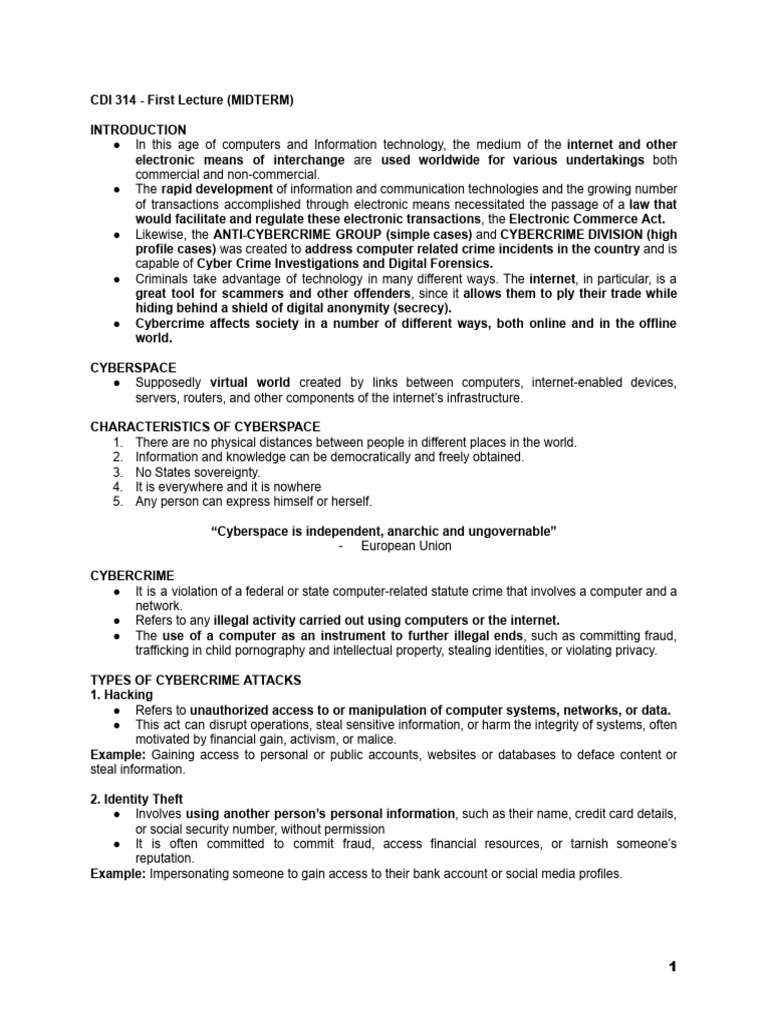 Cdi 314 1st Lecture Midterm | PDF | Phishing | Malware