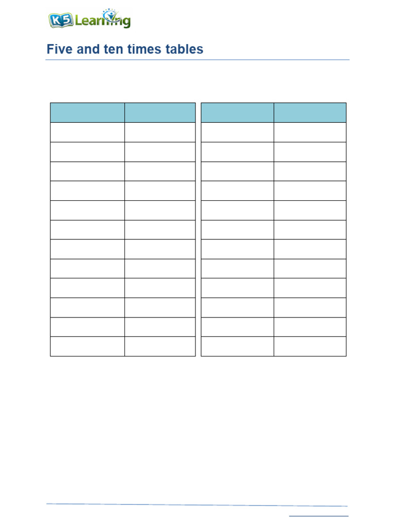 5 10 Times Tables A | PDF