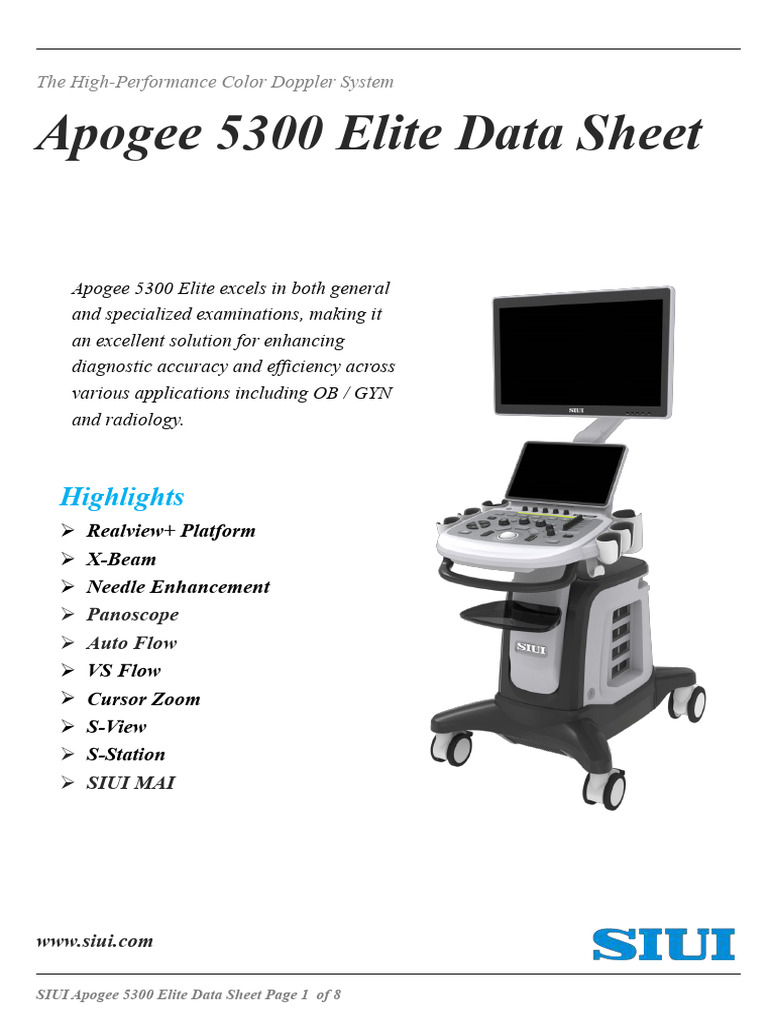 Apogee 5300 Elite Data Sheet V20230912 | PDF | Medical Ultrasound