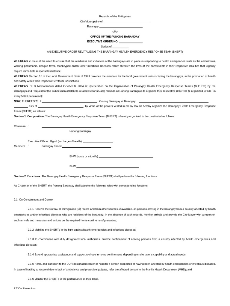 EO BHERT Template (1) | PDF | Medicine | Pandemic