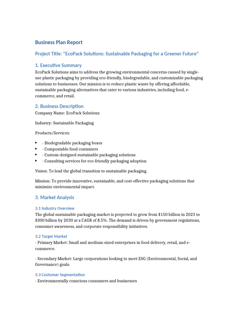 EcoPack Solutions Business Plan | PDF