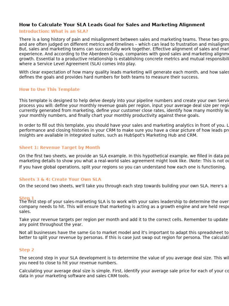 SLA Lead Goal Calculator - HubSpot | PDF | Marketing | Service Level ...