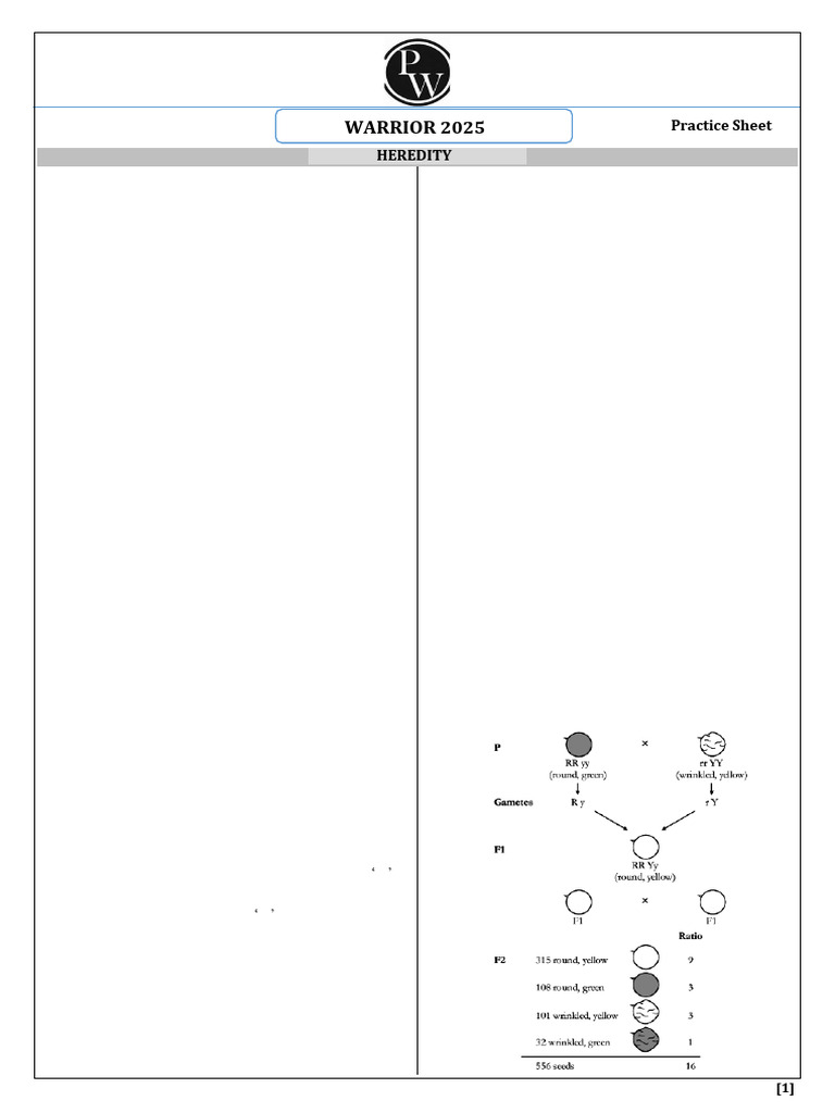 Heredity _ Practice Sheet __ Warrior 2025 | PDF | Dominance (Genetics ...