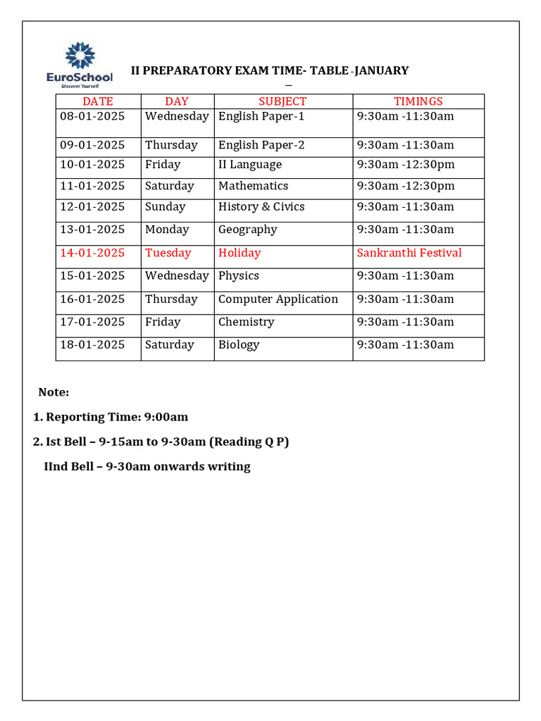 Gr-10th Preparatory-2, Portion & Time Table | PDF