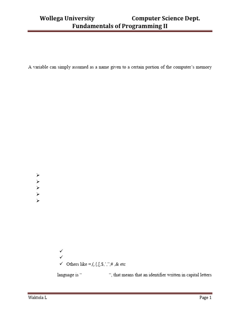 C++ note-Dept | PDF | Integer (Computer Science) | Variable (Computer Science)