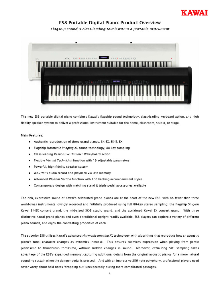 Kawai ES8 - Product Overview | PDF | Piano | Equalization (Audio)