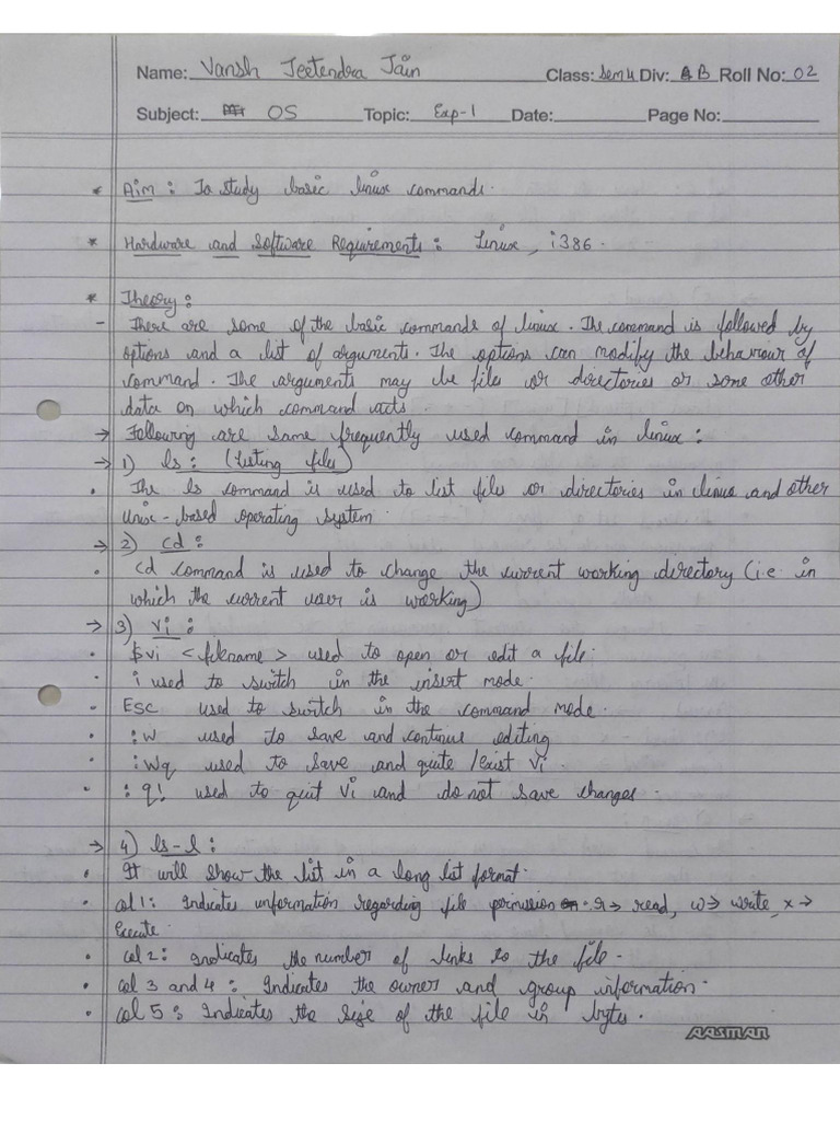 02 20102156 VanshJeetendraJain B OS EXP-1 Write Up | PDF