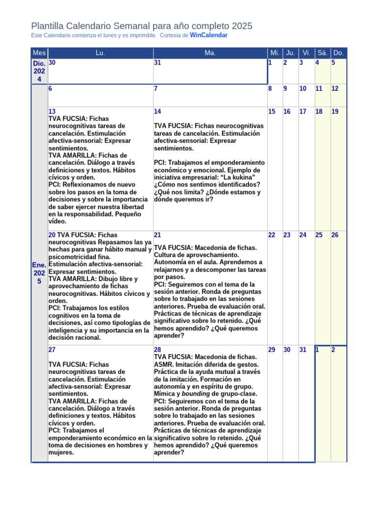 Programación Calendario Semanal | PDF | Evaluación | Modificación de ...