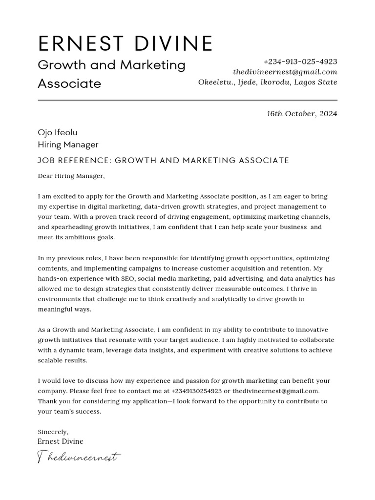 Ernest Divine's GMA Cover Letter PDF | PDF