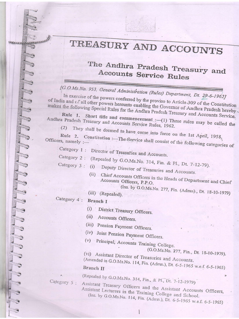 Andhra Pradesh Treasury Service Rules | PDF