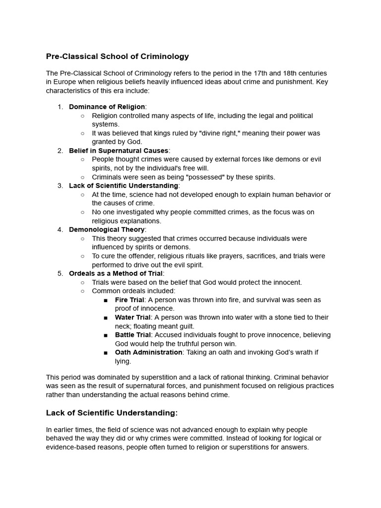 Pre-Classical School of Criminology | PDF | Crimes | Crime & Violence
