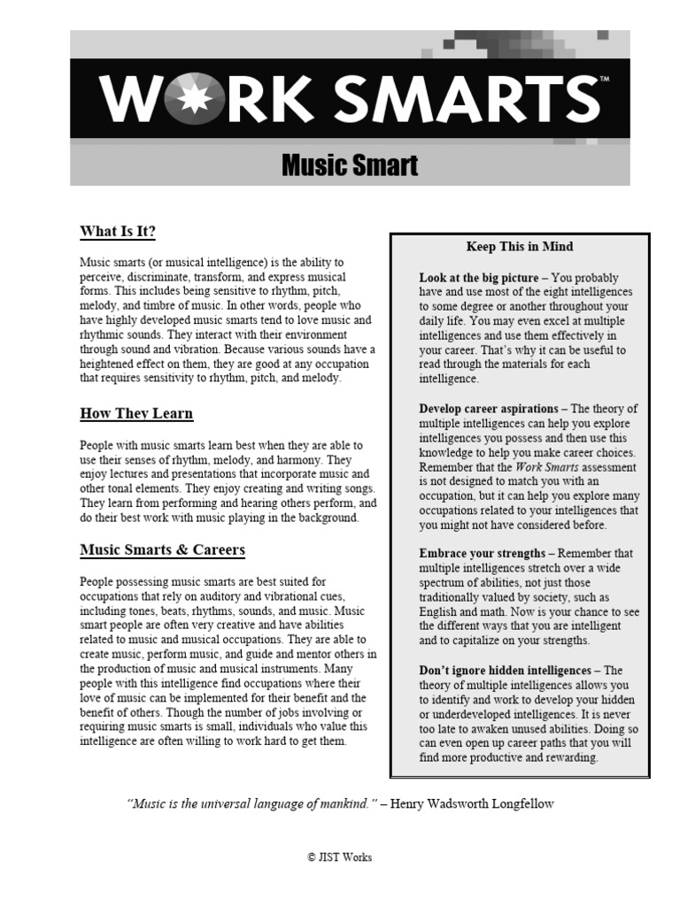 Work Smarts Music Smart Guide | PDF | Intelligence | Orchestras