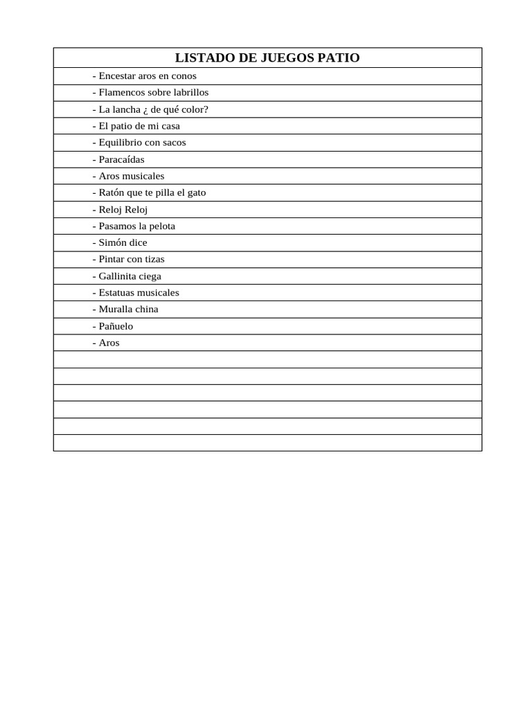 Listado Juegos Patio | PDF