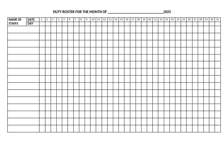 Duty Roster For The Month of Nurse | PDF