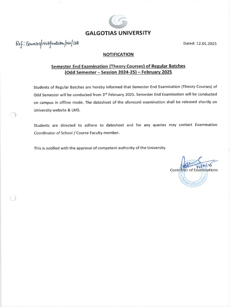 Semester End Examination (Theory Courses) of Regular Batches (Odd ...