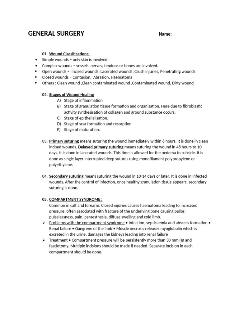 GENERAL SURGERY | PDF | Wound | Medical Specialties
