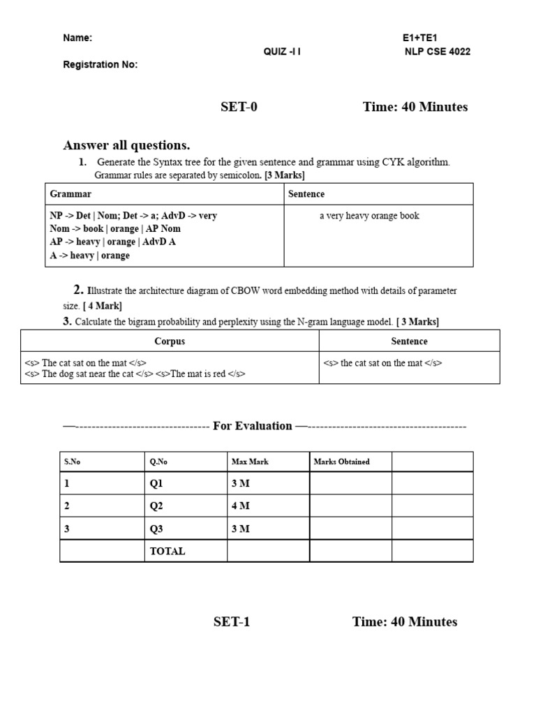 NLP Quiz: Syntax Trees & N-grams | PDF | Syntax | Linguistics