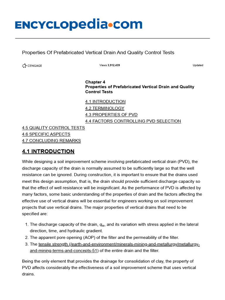 PVD Properties & Quality Tests | PDF | Deformation (Engineering) | Drainage