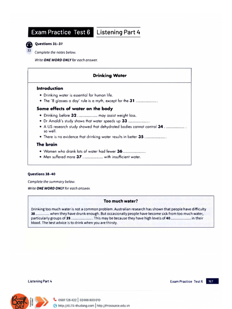 1 Listening 2 Listening Part 4 Water IELTS Trainer 2, Test 6, Listening ...