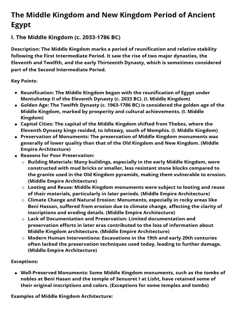 The Middle Kingdom and New Kingdom Period of Ancient Egypt | PDF | New ...