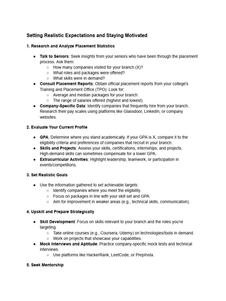 Setting Realistic Expectations and Staying Motivated | PDF | Mentorship ...