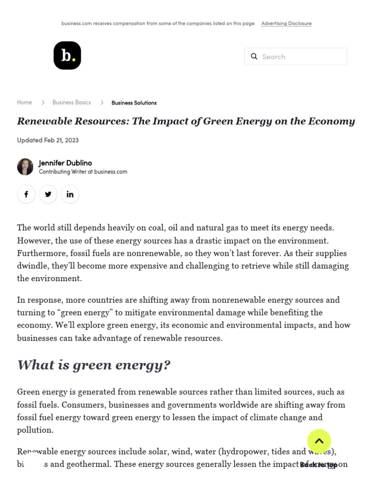 Green Energys Impact On The Economy | PDF | Renewable Energy ...