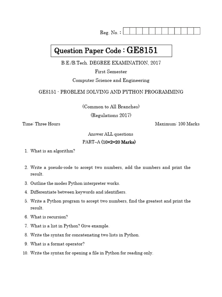 Mockexam Pdf Python Programming Language Algorithms 7153