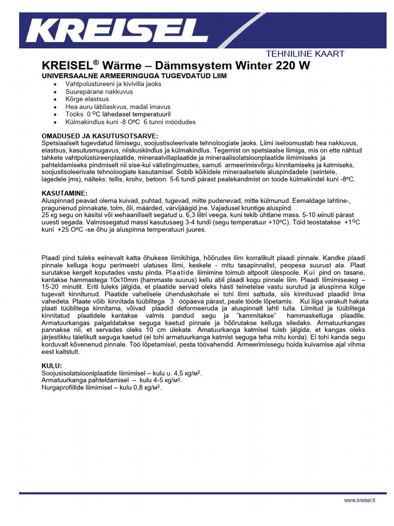 KREISEL TALVINE ARMEERIMISSEGU 220 W TDL 25kg Eximp Ou | PDF