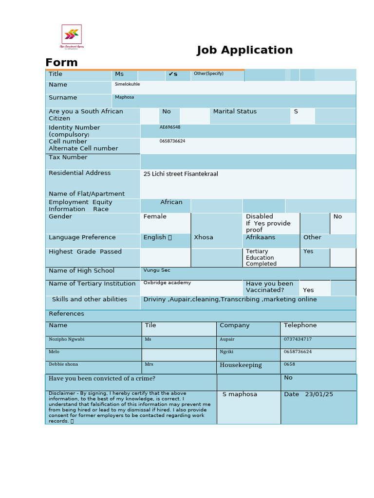 Elgin Recruitment Agency Job Application Form-1 | PDF