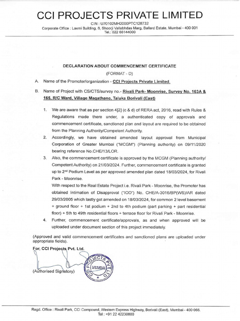 1 Declaration About Commencement Certificate Pdf