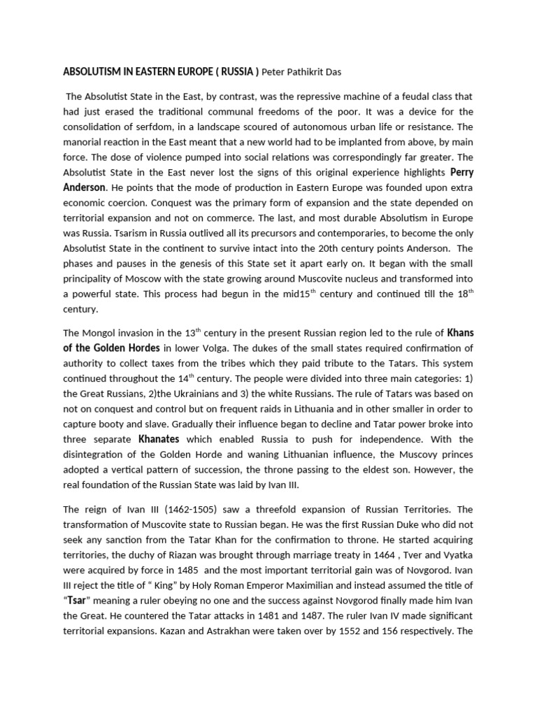 Eastern European Absolutism Overview | PDF | Russian Empire