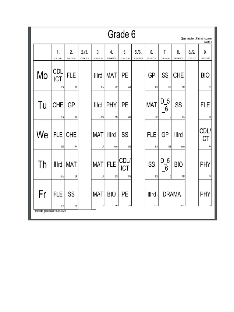G6 Updated TimeTable | PDF