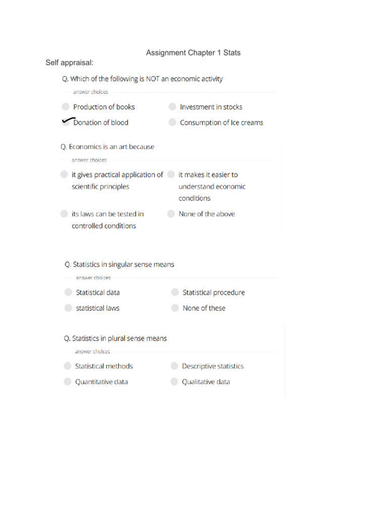 Assignment Chapter 1 Stats | PDF