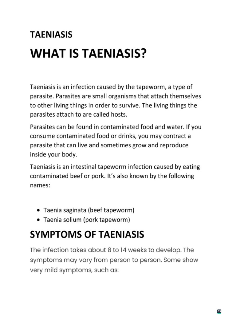 Teniasis | PDF