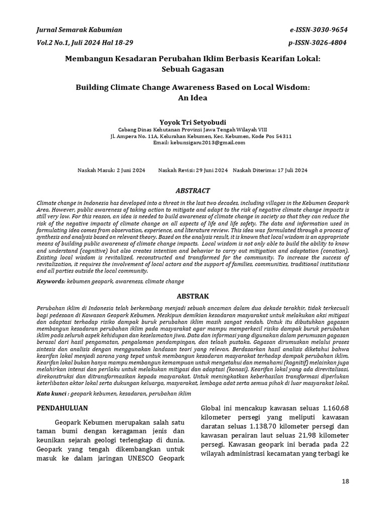 Membangun Kesadaran Perubahan Iklim Berbasis Kearifan Lokal: Sebuah Gagasan Building Climate ...