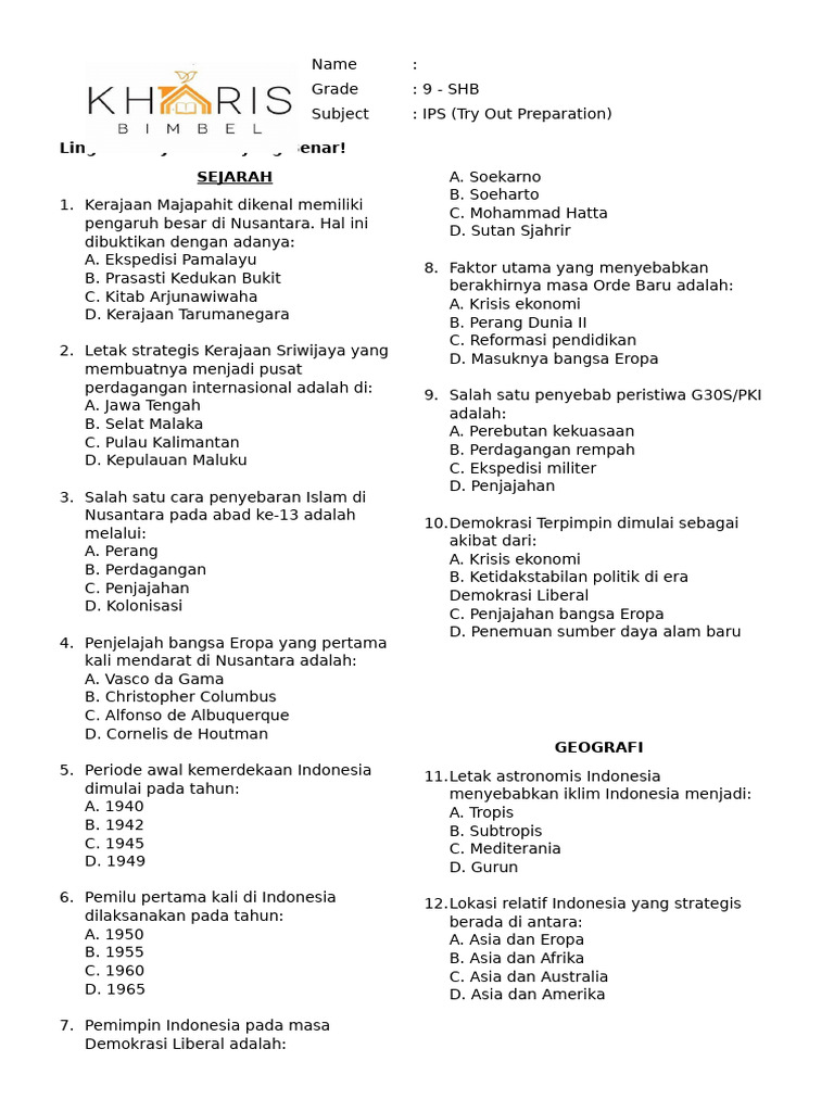 Grade 9 - IPS (Try Out Preparation) - SHB | PDF