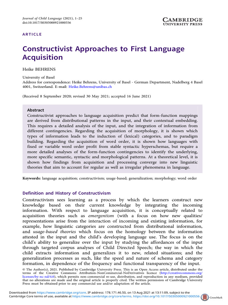 Constructivist Approaches To First Language Acquis | PDF | Morphology (Linguistics) | Language ...