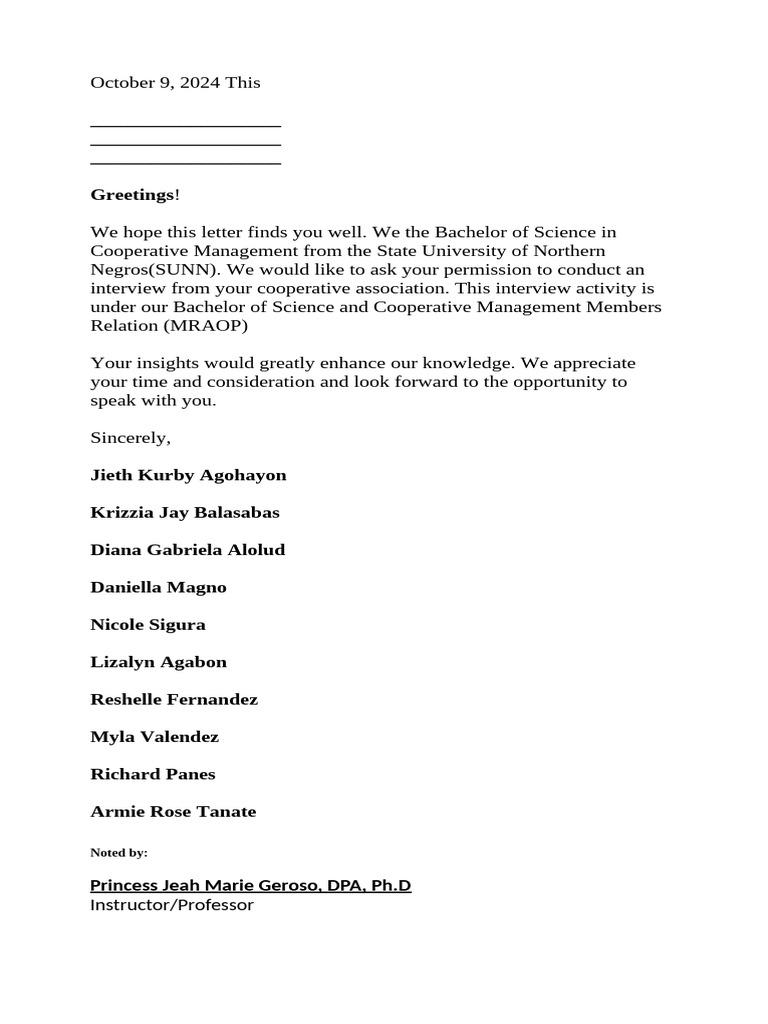 Letter For Interview | PDF