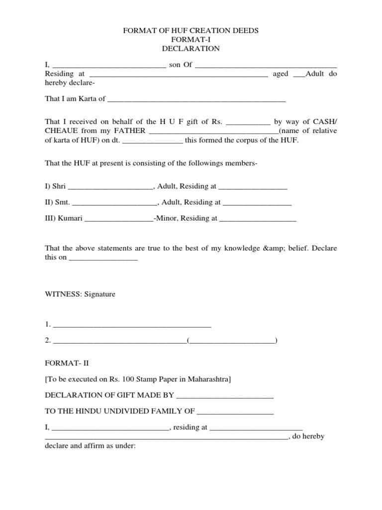 Huf Gift Creation Partition Deeds | PDF | Deed | Property