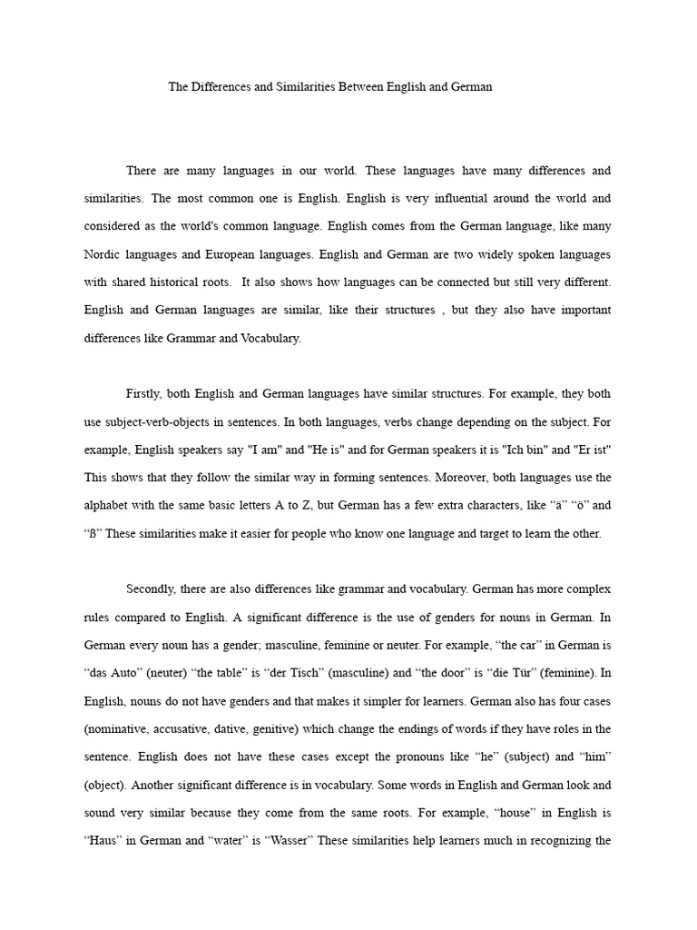 English vs. German: Key Similarities & Differences | PDF | English ...