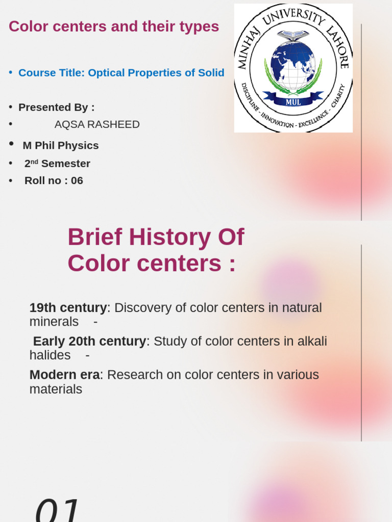Color Centre Aqsa Rasheed | PDF | Band Gap | Materials