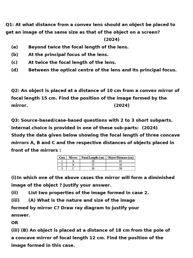 Class 10 Science Chapter 9 Previous Year Questions - Ray Optics - Light Reflection and ...