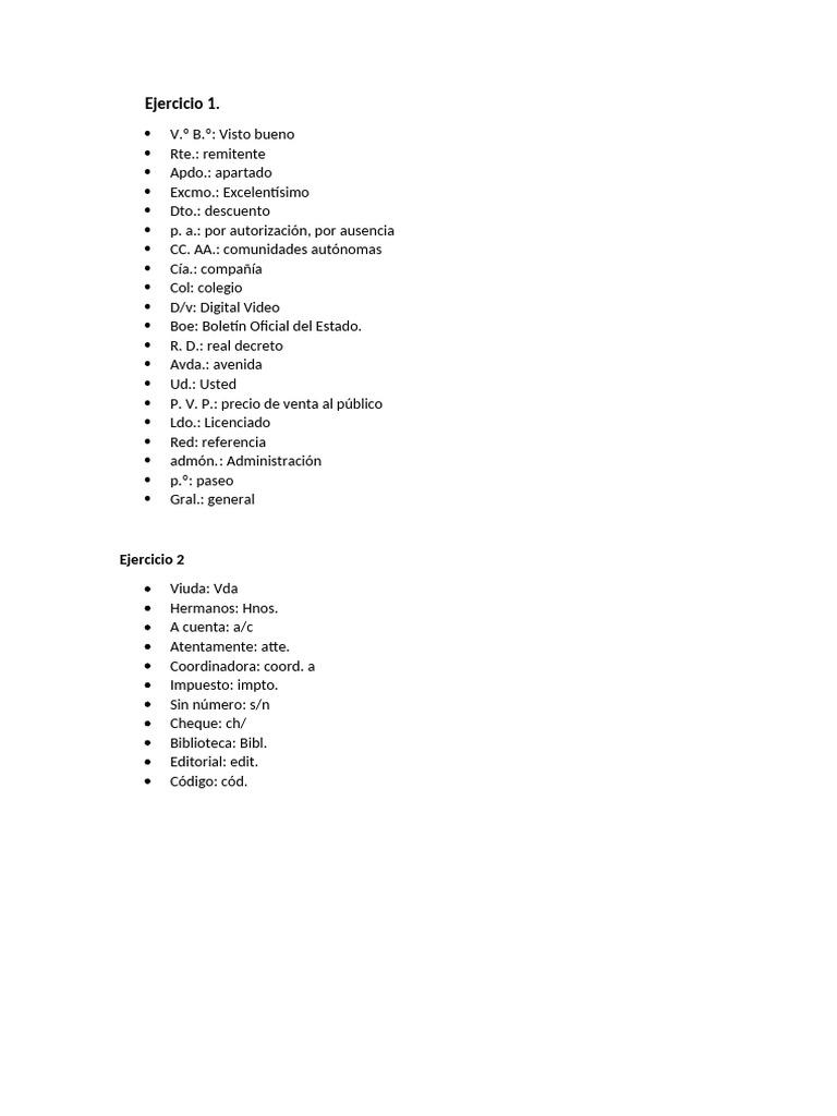 Ejercicios de Abreviaturas Comu | PDF