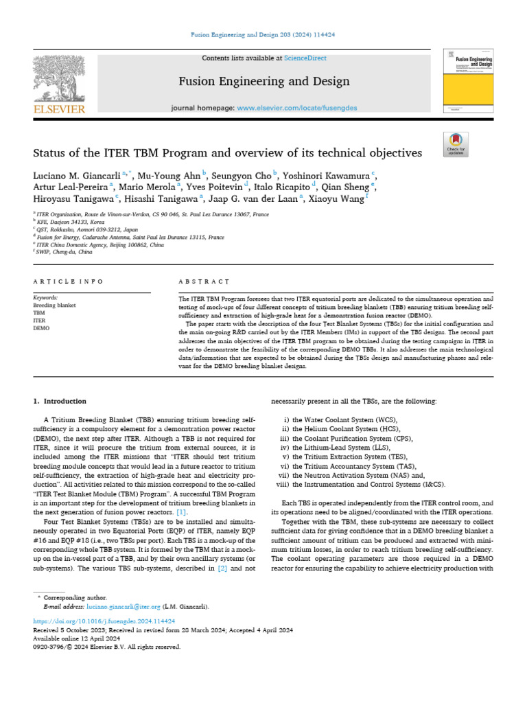 ITER TBM Program: Tritium Production Goals | PDF | Energy Conversion ...