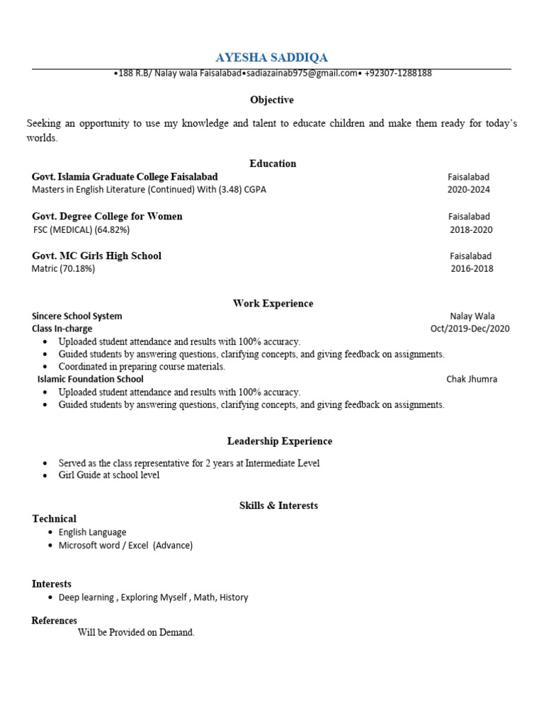 Ayesha Saddiqa: Objective | PDF