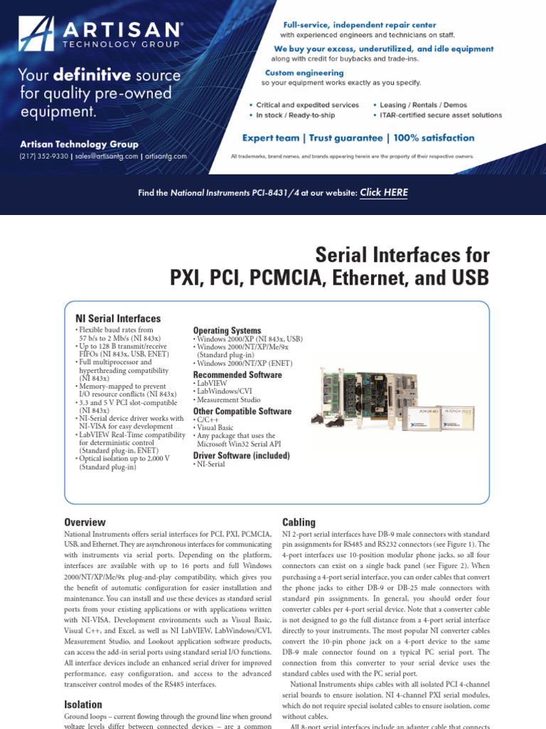 NI PCI8430 Datasheet | PDF | Usb | Computing