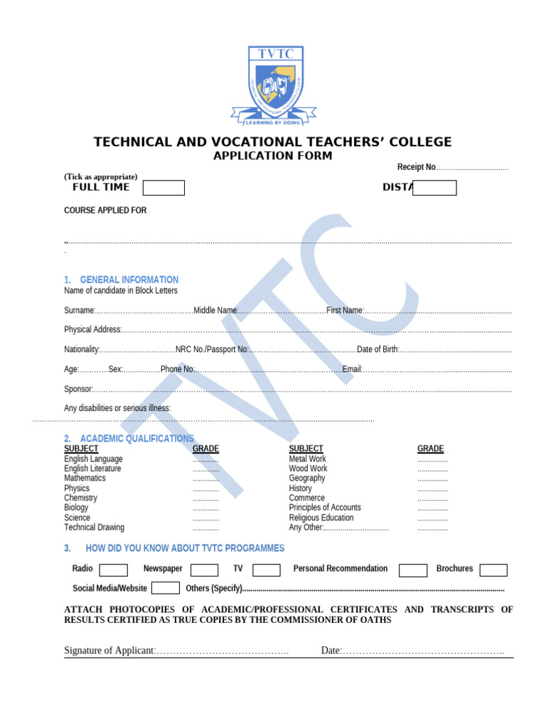 TVTC Application Form Overview | PDF | Bachelor's Degree | Diploma
