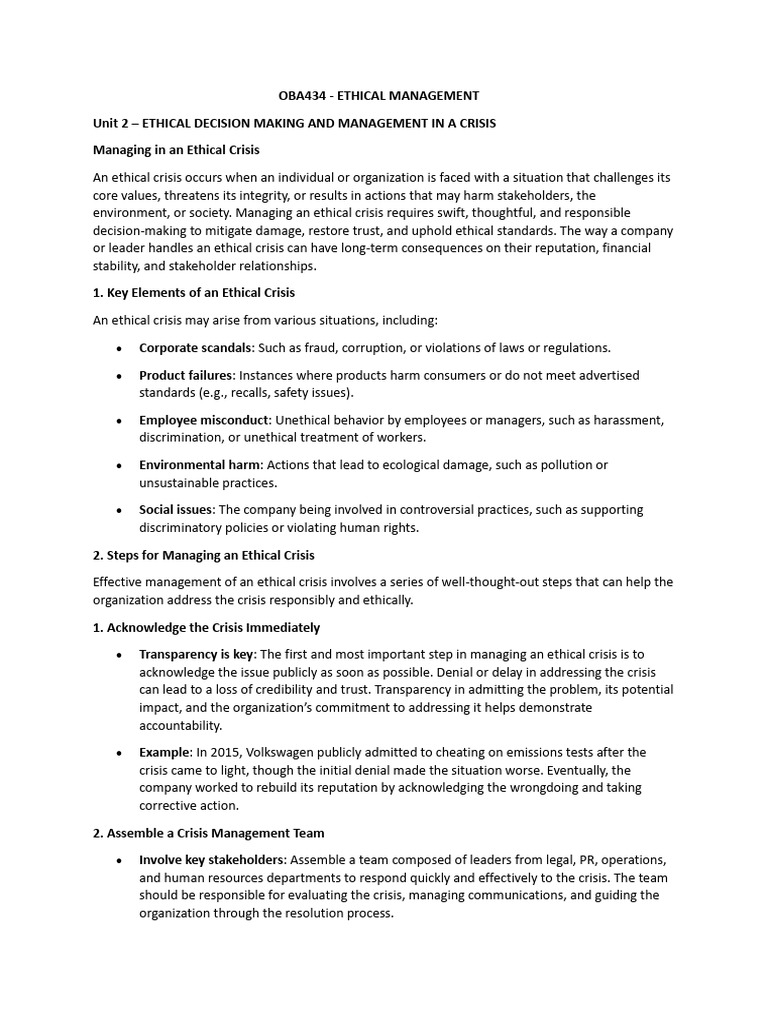 Ethical Crisis Management Strategies | PDF | Crisis Management | Risk