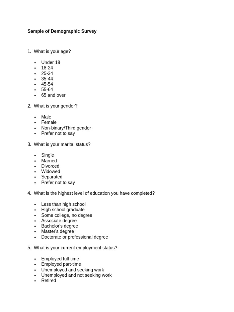 Sample of Demographic Survey | PDF | Race And Ethnicity In The United ...